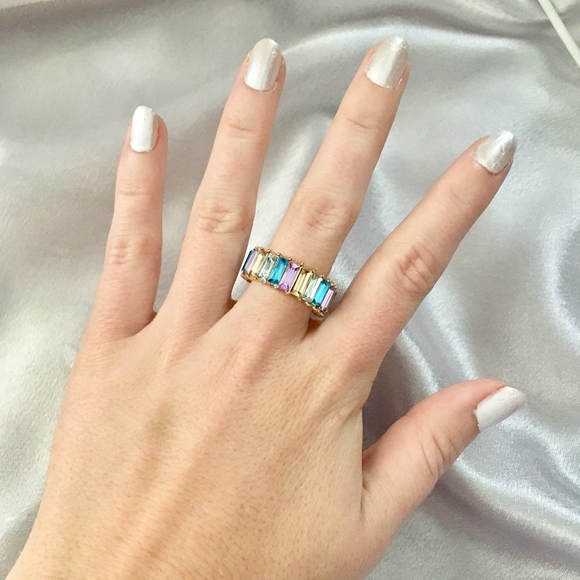 Jewelry | Colorful Crystal Zircon Pastel Rainbow Gold Ring | Poshmark